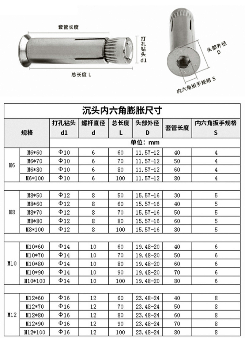 304 stainless steel countersunk head expansion screw, countersunk ...